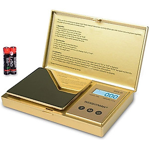 WEIGHTMAN Digital Scale Gram, 200g/0.01g Pocket Scale Gold Titanium Plating, LCD Backlit Display, Mini Jewelry Scale with 6 Units, Auto Off, Tare Function for Food, Herb, Coins, Battery Included
