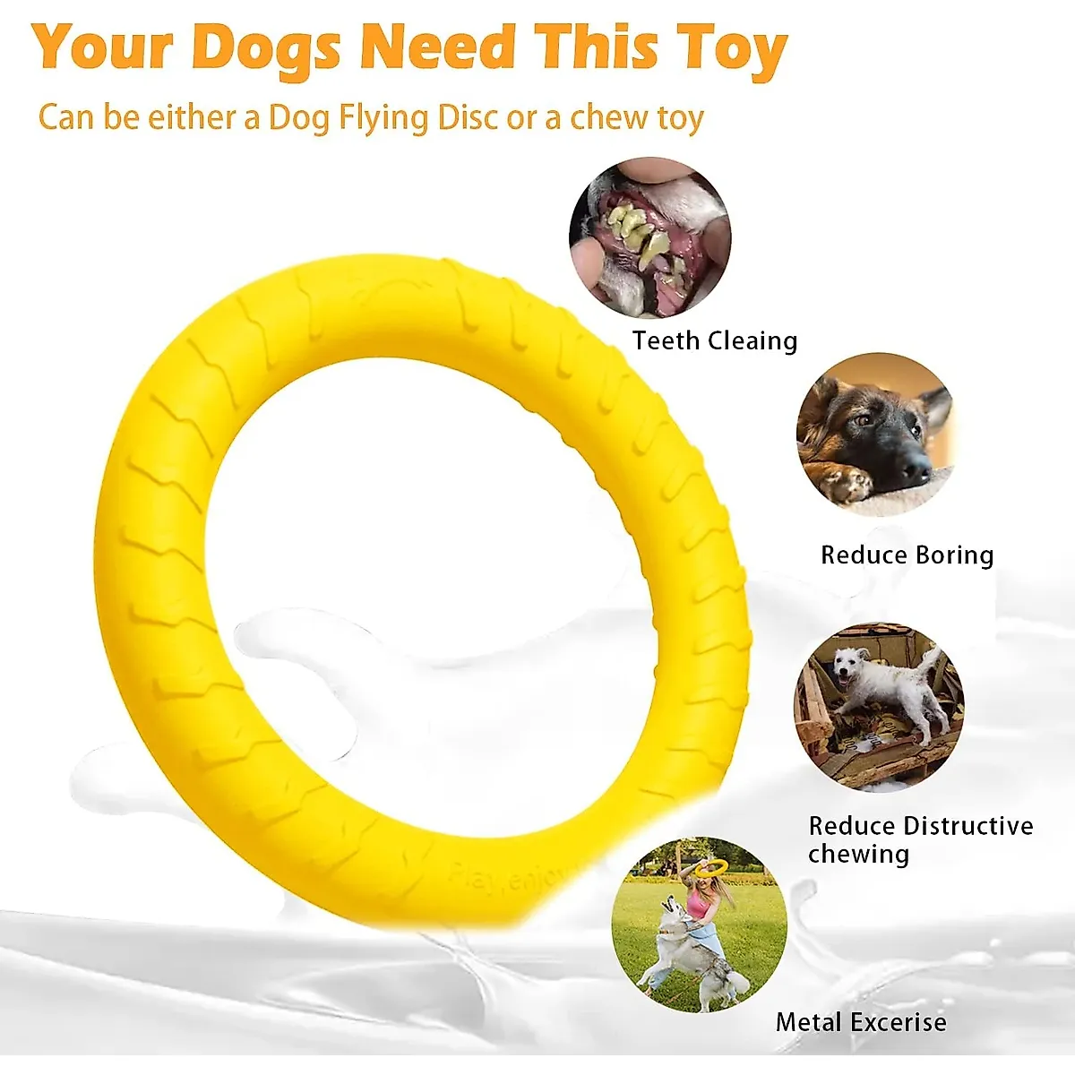 Dog Balls Toy for Aggressive Chewers (yellow ring)