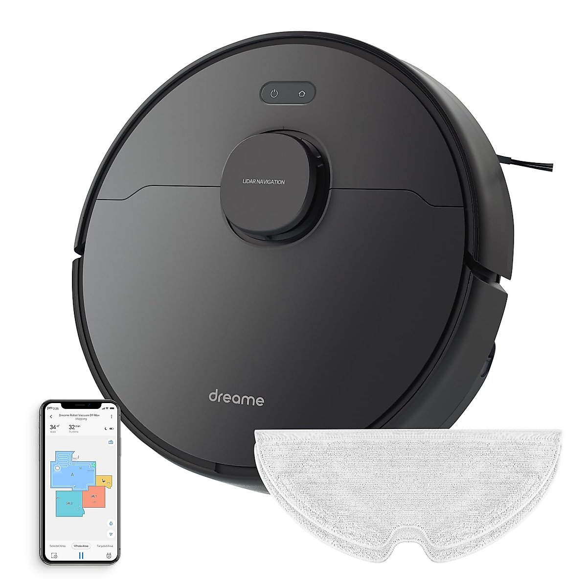 dreame D9 Max Robot Vacuum and Mop Combo, LiDAR Navigation, 4000Pa Strong Suction Power, 180mins Runtime, 2-in-1 Sweep and Mop, Compatible with Alexa