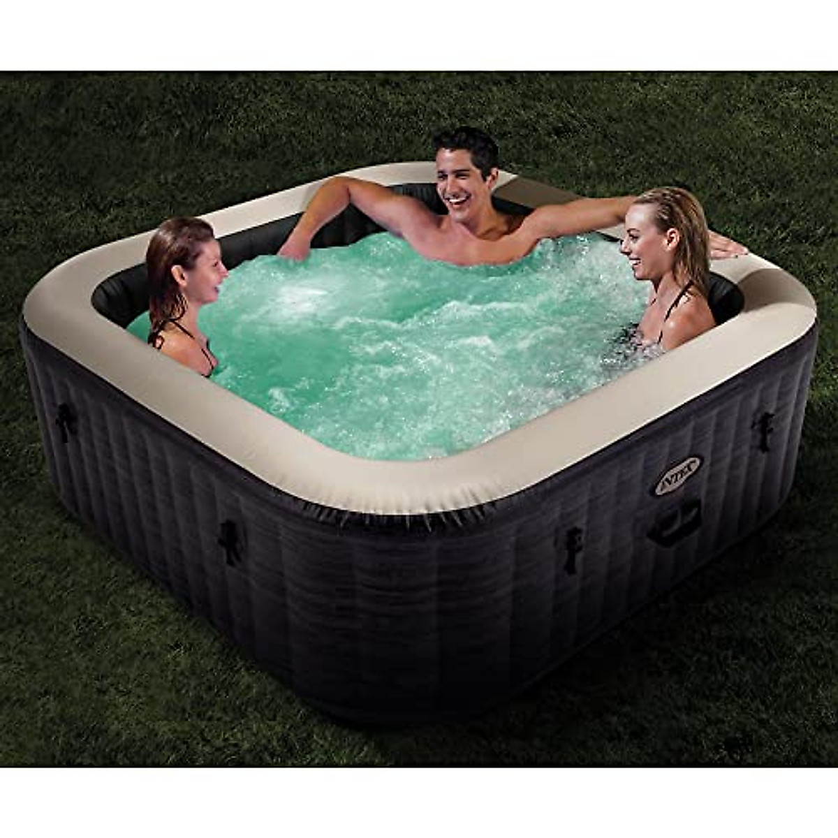 Intex 28451EP PureSpa Plus 6 Person Portable Inflatable Square Hot Tub Spa with 170 Bubble Jets and Built in Heater Pump, Greystone