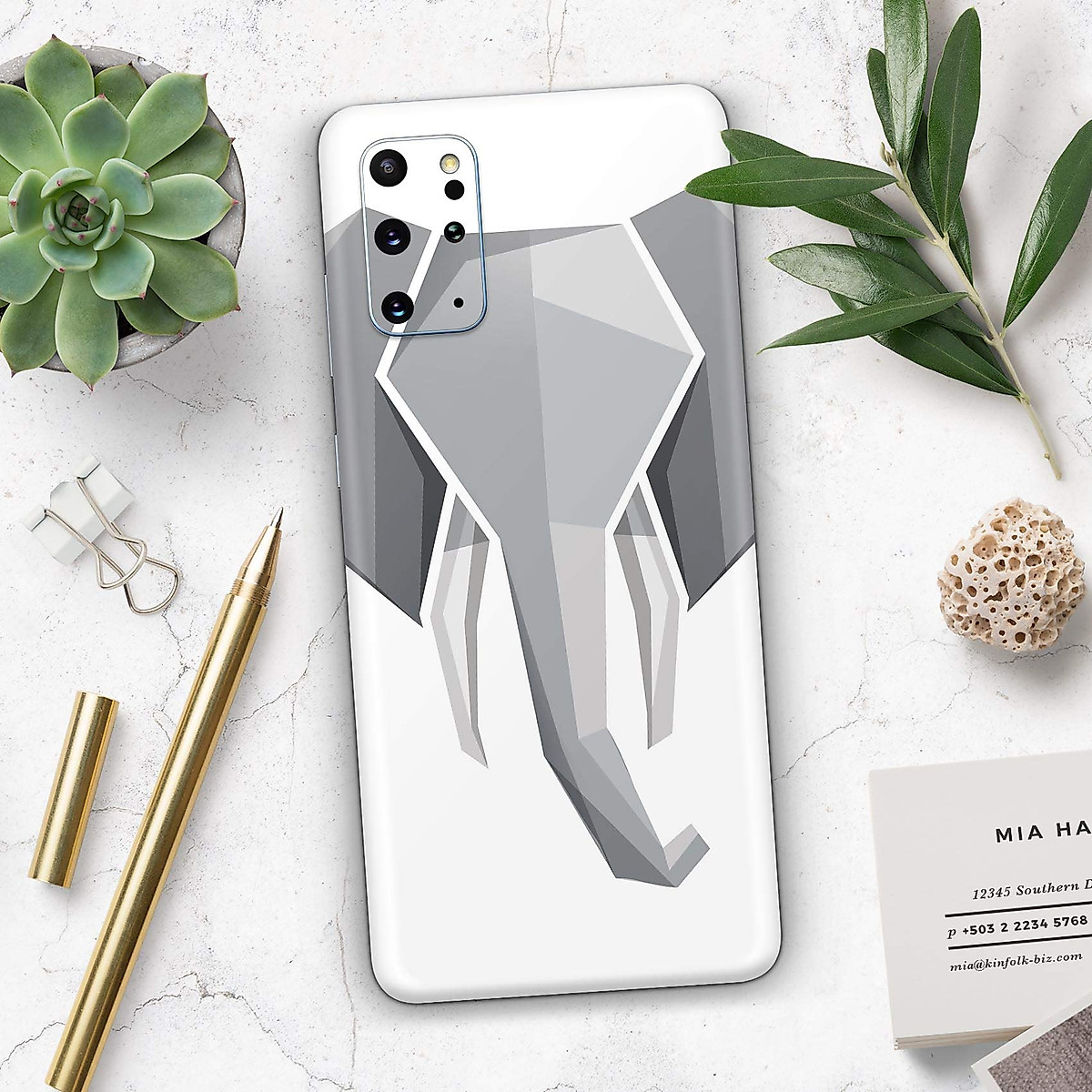 DesignSkinz Geometric Elephant Protective Vinyl Decal Wrap Skin Cover Compatible with The Samsung Galaxy S20 (Screen Trim & Back Glass Skin)