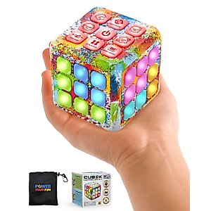 Power Your Fun Cubik LED Flashing Cube Memory Game - Electronic Handheld Game, 5 Brain Memory Games for Kids STEM Sensory Toys Brain Game Puzzle Fidget Light Up Cube Stress Relief Fidget Toy (Tie Dye)