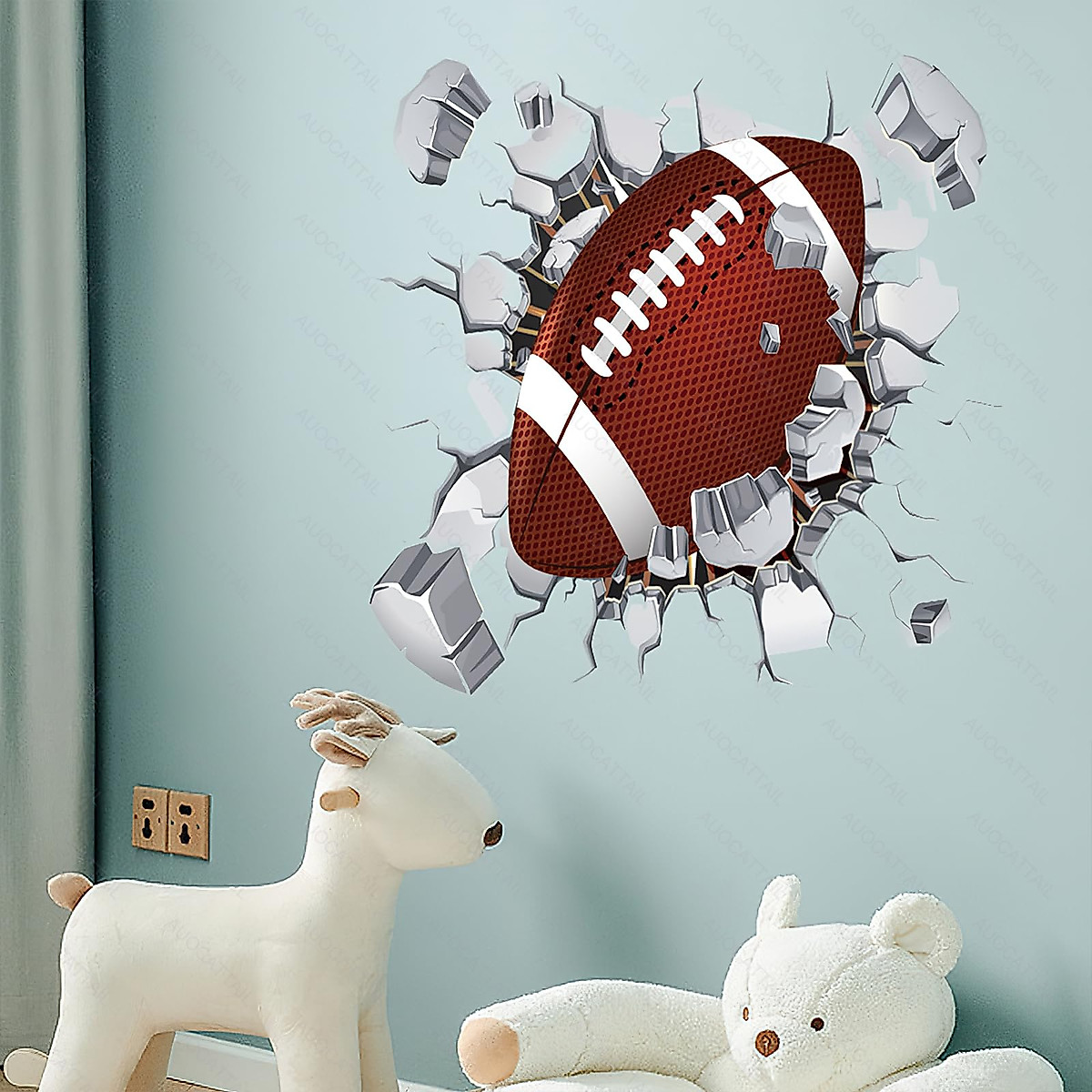 AUOCATTAIL Rugby Break Through Wall Sticker American Football Art Wall Sticker for Decorator Kids Boys Football Lovers and Players Room Decals 2 Sheets