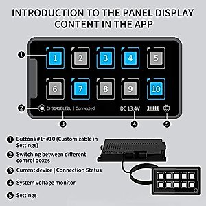 Control Switch Panel, Universal 10P Membrane Control Switch Panel Bluetooth APP Control with Backlight Module LED Touch Built‑in PPTC for RV Boat