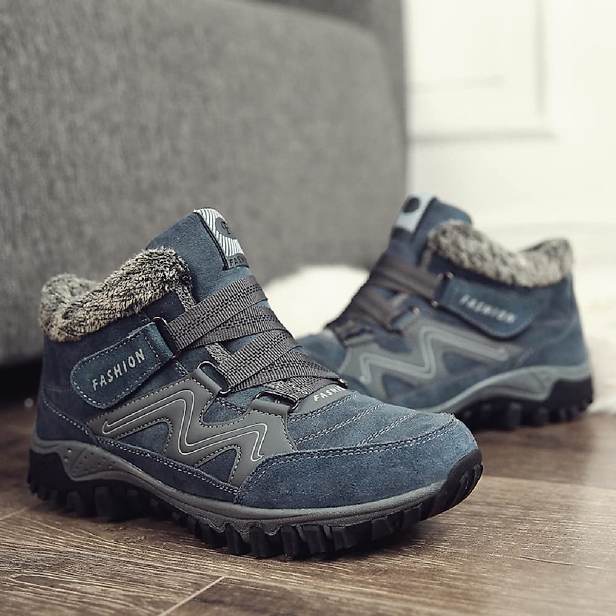 Fleekcomfy Snowy Leather Ankle Boots, Winter Thermal Thickening Hiking Boots, High Top Thick Bottom Non-Slip Shoes (Grey Blue, adult, men, numeric_13, numeric, us_footwear_size_system, medium)