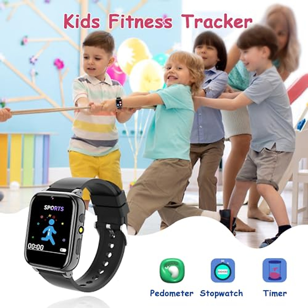 Goodatech 1.69'' Kids Smart Watch for Kids Boys Girls, Camera,26 Puzzle Games,Video Music Player,Pedometer,Alarm Clock, Learning Education Toys Gifts for 4-12 Years Children (Black)