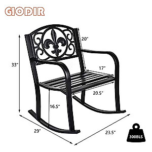 GIODIR Outdoor Patio Rocking Chair, Metal Rocking seat for for Deck, Backyard or Garden w/Scroll Design (Black)…