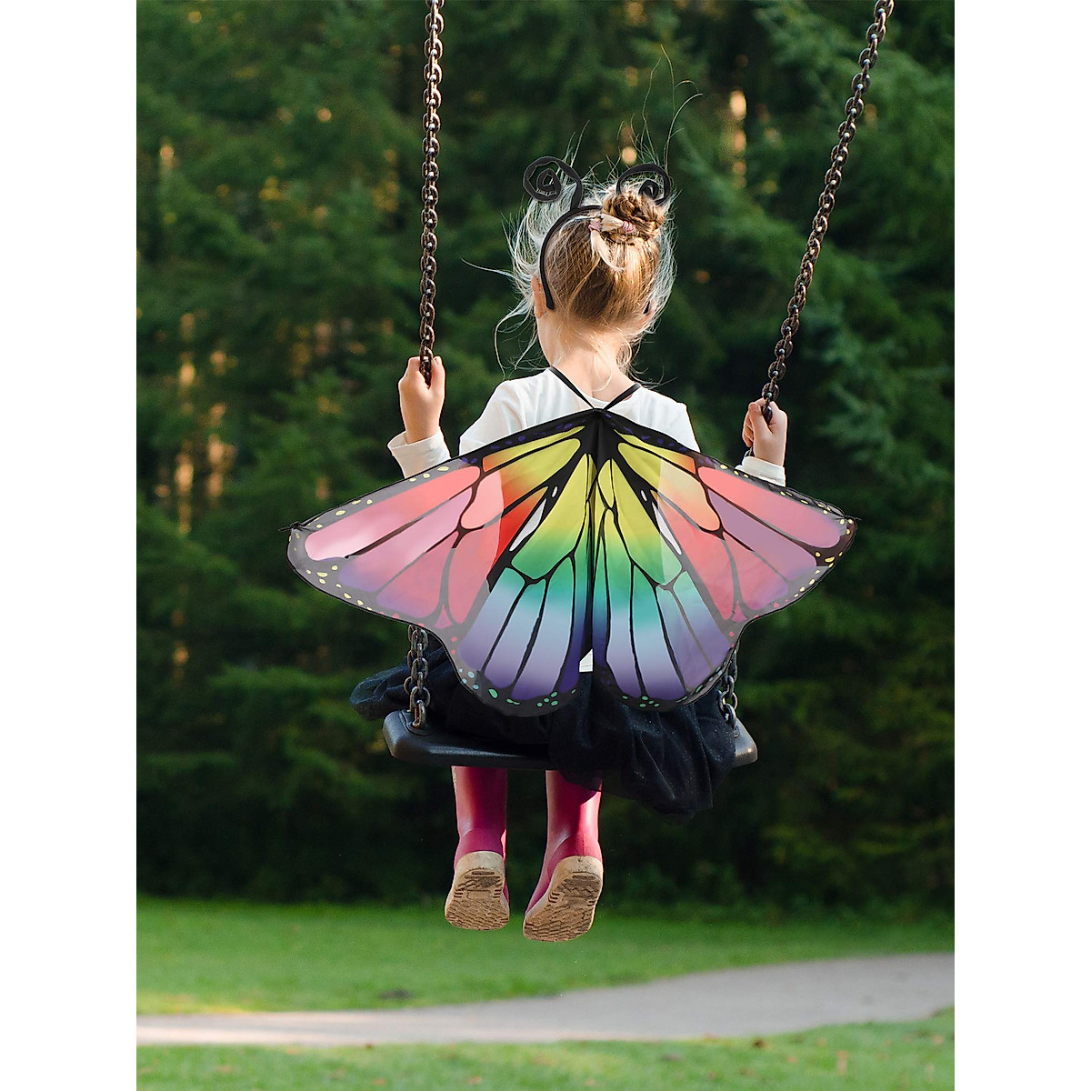 Gejoy 6 Pieces Butterfly Cloak Costume with Mask Antenna Headband for Kids Halloween Party (Colorful Style)
