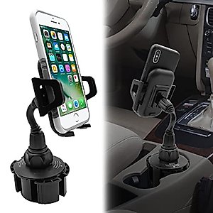 Macally Car Cup Holder Phone Mount [Upgraded], Adjustable Gooseneck Cell Phone Holder Car Mount - Easy Cup Phone Holder Clamp in Vehicle - Cupholder Compatible with All iPhone Android Smartphone