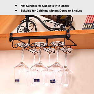 DreamiDeco Nail Free Wine Glass Rack Under Cabinet Hanging Stemware Rack, Metal Wine Glass Holder Under Shelf for Bar, Kitchen(Black, 3 rows)