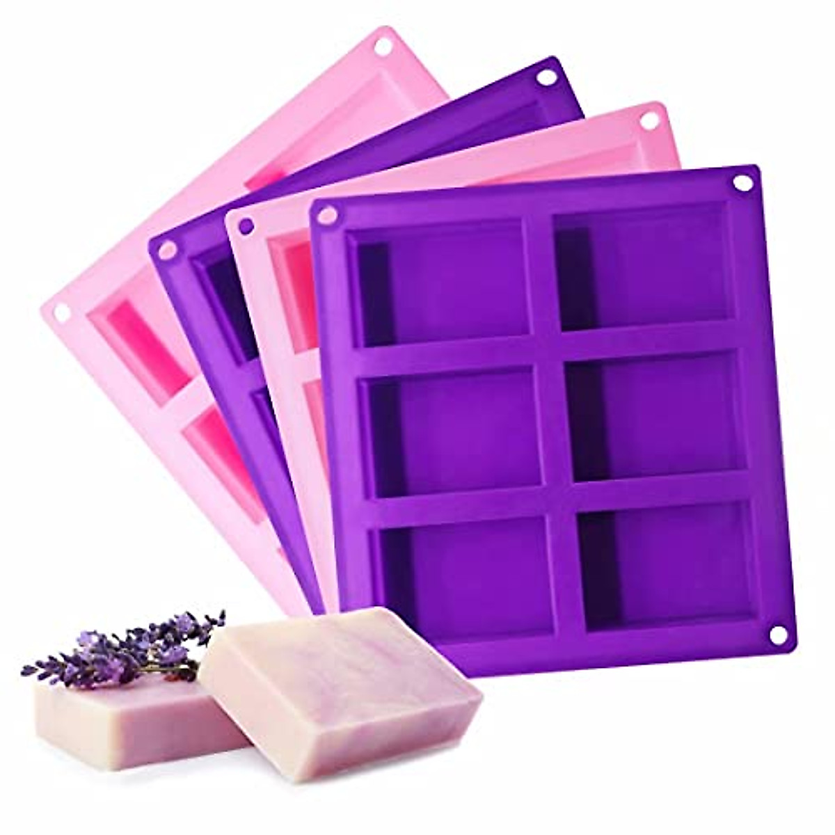 Bangp 4 Pack Silicone Soap Molds,6 Cavities Handmade Soap Making Molds,Silicone Cake Bread Baking Molds for DIY Crafts,Soap Molds for Soap Making,with 100pcs 3.5x5 inches Bags