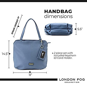LONDON FOG FLORIANA Satchel for Women, Vegan Leather Shoulder Bag with ID Wallet - Denim