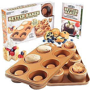 COOK'S CHOICE 2-In-1 Better Baker Edible Food Bowl & Muffin Maker- Simply Flip to Bake six 3" Bowls or Cupcakes- Stainless Steel Non-Stick Bakeware Pan - Perfect for Appetizers & Desserts