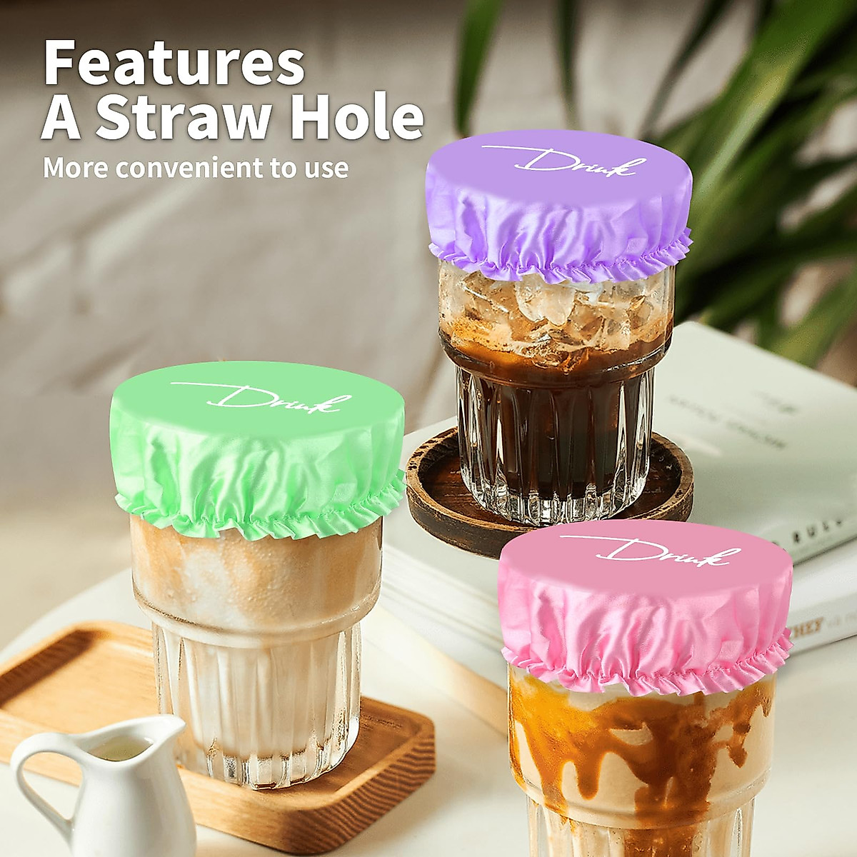 Hewomate Drink Covers for Alcohol Protection, 10 Pack Drink Protector for Women & Men, Reusable & Washable Fabric Wine Glass Cover with Straw Hole, Prevent Your Drinks from Being Spiked, Multicolor