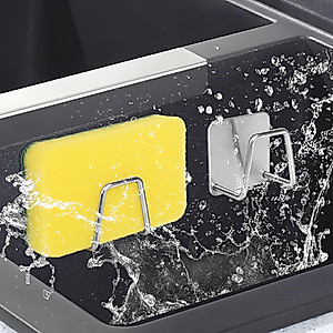 Jerphen 2 Pack Sponge Holder for Kitchen Sink，Strong Adhesive SUS304 Stainless Steel Sink Sponge Holder，Rustproof Waterproof Quick Drying Dish Sponge Holde