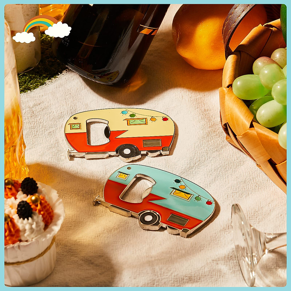 Bottle Openers Magnetic with Fridge Magnet Sticker Refrigerator Magnet Beer Bottle Openers, RV Caravan Camper Bottle Openers for Indoor Outdoor Picnic Home Kitchen Tools (Blue, Yellow,2 Pieces)