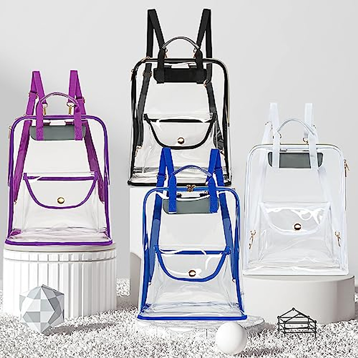 KUI WAN Clear Bag, Clear Backpack Stadium Approved Heavy Duty PVC Transparent Backpack for Concert Sport Events Work