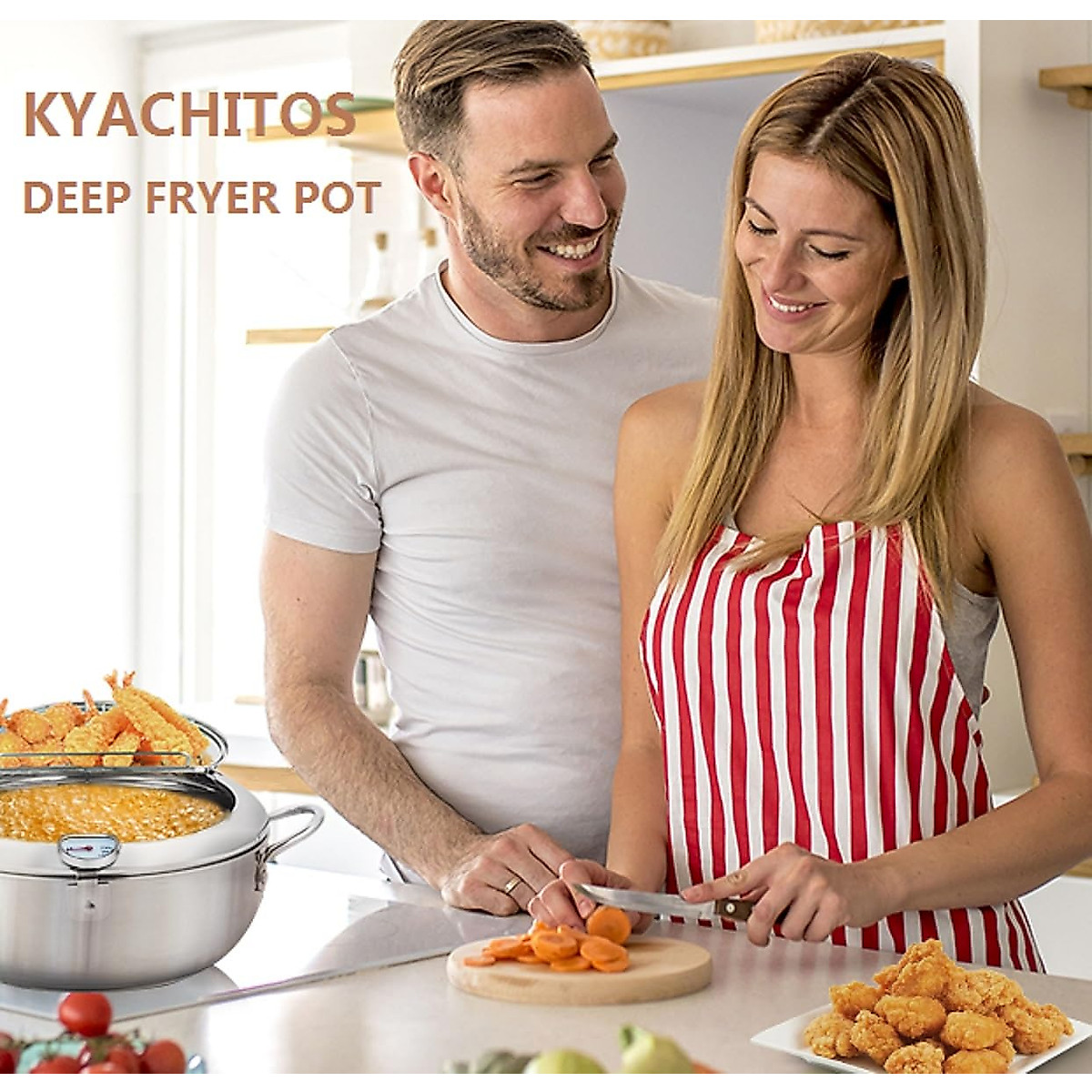 KYACHITOS 3.4L Deep Fryer Pot (24CM, 9.4inch), 304 Stainless Steel Small Deep Fryer with Oil Filtration, Japanese Style Deep Fryer Pot with Temperature Control