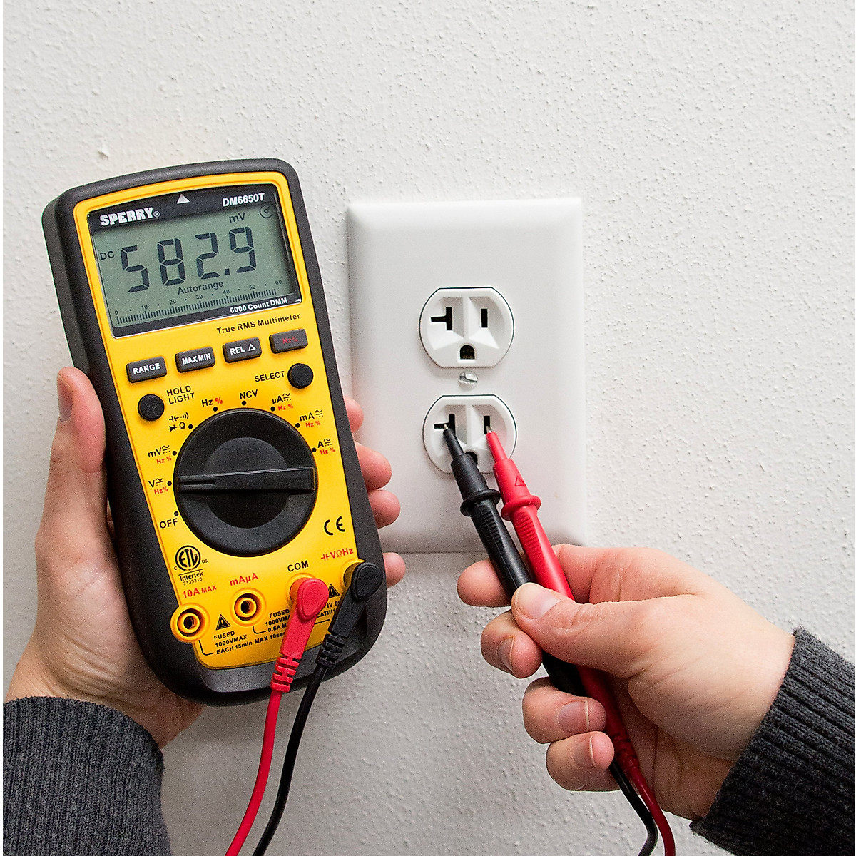 Sperry Instruments DM6650T True RMS Digital Multimeter, 10 Function, 750/1000V AC/DC, 10A Current, Continuity, 10 Auto Range