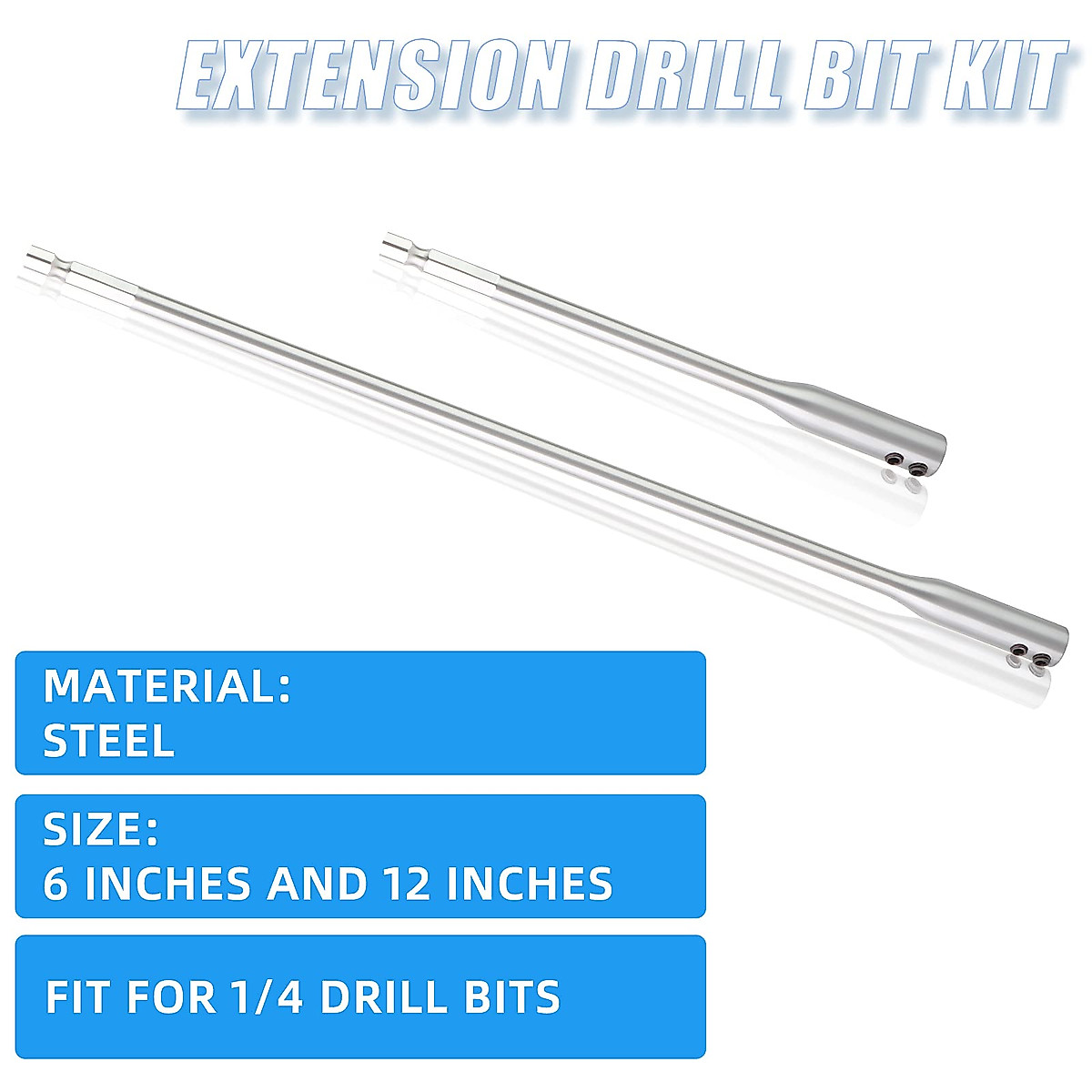 ERGAOBOY 2 Pcs 6" & 12" Dril Bit Extension with Hex Wrench Kit,Fit for 1/4 Wood Spade Drill Bit