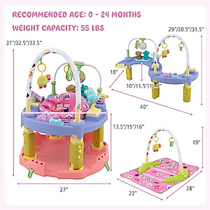 BABY JOY Baby Bouncer Activity Center, 3 in 1 Activity Center & Table | Infant Play Mat, Bouncing Activity Saucer w/Music, 3 Adjustable Height, 360° Seat, Exersaucer for Babies 0-24 Months (Pink)