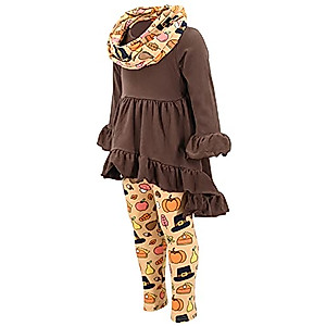Unique Baby Girls 3 Piece Thanksgiving Dinner Clothes Legging Set Outfit (8Y, Brown)