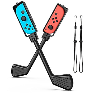 MoKo Golf Clubs Fit with Switch/Switch OLED Model (2021) Mario Golf: Super Rush Golf Handle Grips Game Accessories Kit Fit with Joy-Con Controller 2 Pack with Rotatable Golf Rod &Wrist Strap, Black