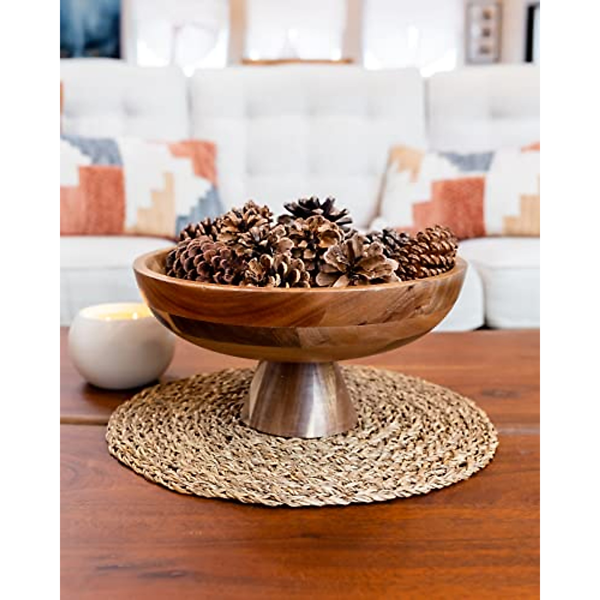 MOXY BARE Wooden Fruit Bowl for Kitchen Counter | Wood Bowl for Décor | Decorative Pedestal Bowl for Dinning Table Centerpiece | Wood Bowl for Coffee Table & Holiday Décor | Acacia Wood