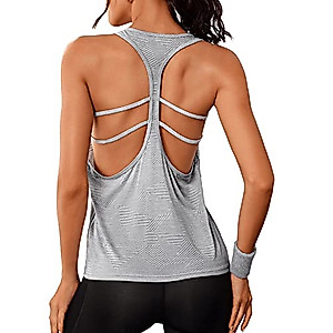 SweatyRocks Women's Activewear Cut Out Back Workout Tank Top Sleeveless Athletic Yoga Tops Light Grey M