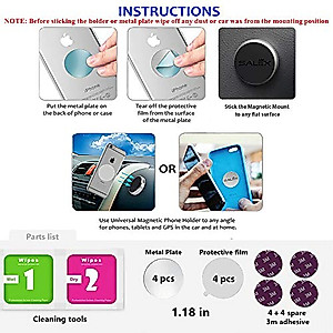 SALEX Magnetic Phone Mount 4 Pack. Black Flat Cell Phone Holder for Car Dashboard, Wall, Truck. Universal Stick on iPad Wall Magnet Mount Kit for Tablets, Smartphones. Magnetic Car Mount for iPhone