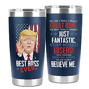 Tinasona Navy Blue Best Boss Ever Gifts for Men Women You’re A Great Boss Tumbler 20 Oz Cup Birthday Christmas Mother Father Day Gifts for Bosses Day Funny Coffee Mug Cup