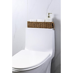 UPINFREESmall Wicker Baskets, Wicker Toilet Basket Tank Topper，Toilet Paper Basket for Back of Toilet Tank Top, 1-Pack