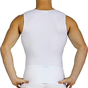 Insta Slim Mens Compression Sleeveless V Neck Muscle Shirt- Slimming Body Shaper Undershirt(Large, White)