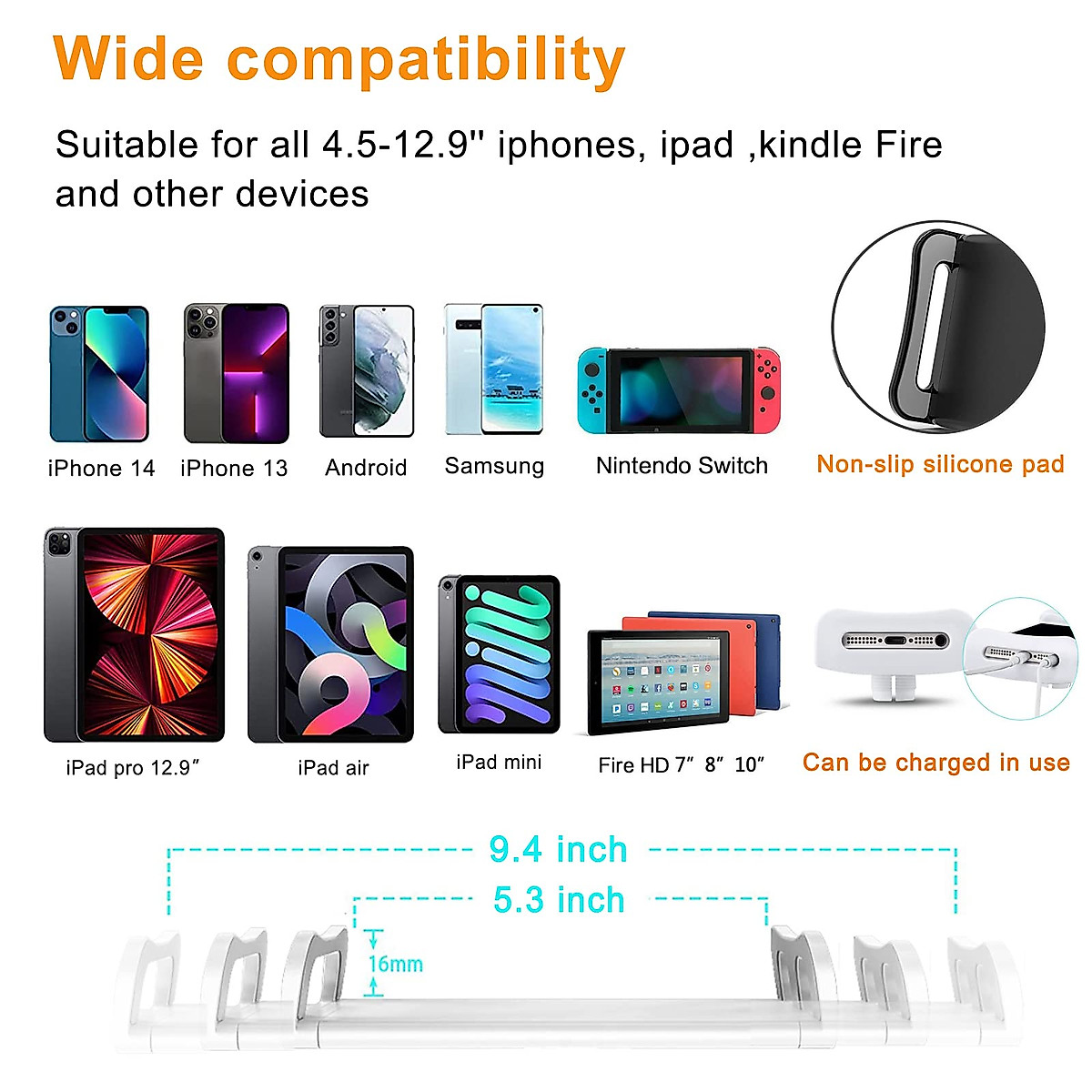 ASWINN Tablet Floor Stand, Adjustable Universal 360-degree Rotatable Metal Tablet Holder,Compatible with iPad/iPhoneX/iPad Pro or Other 4.5~12.9 Inches Devices (White)