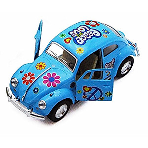 KiNSMART 1967 Volkswagen Classical Beetle w/Peace Love Decals, Set of 4 5375DF - 1/32 Scale Diecast Model Toy Cars