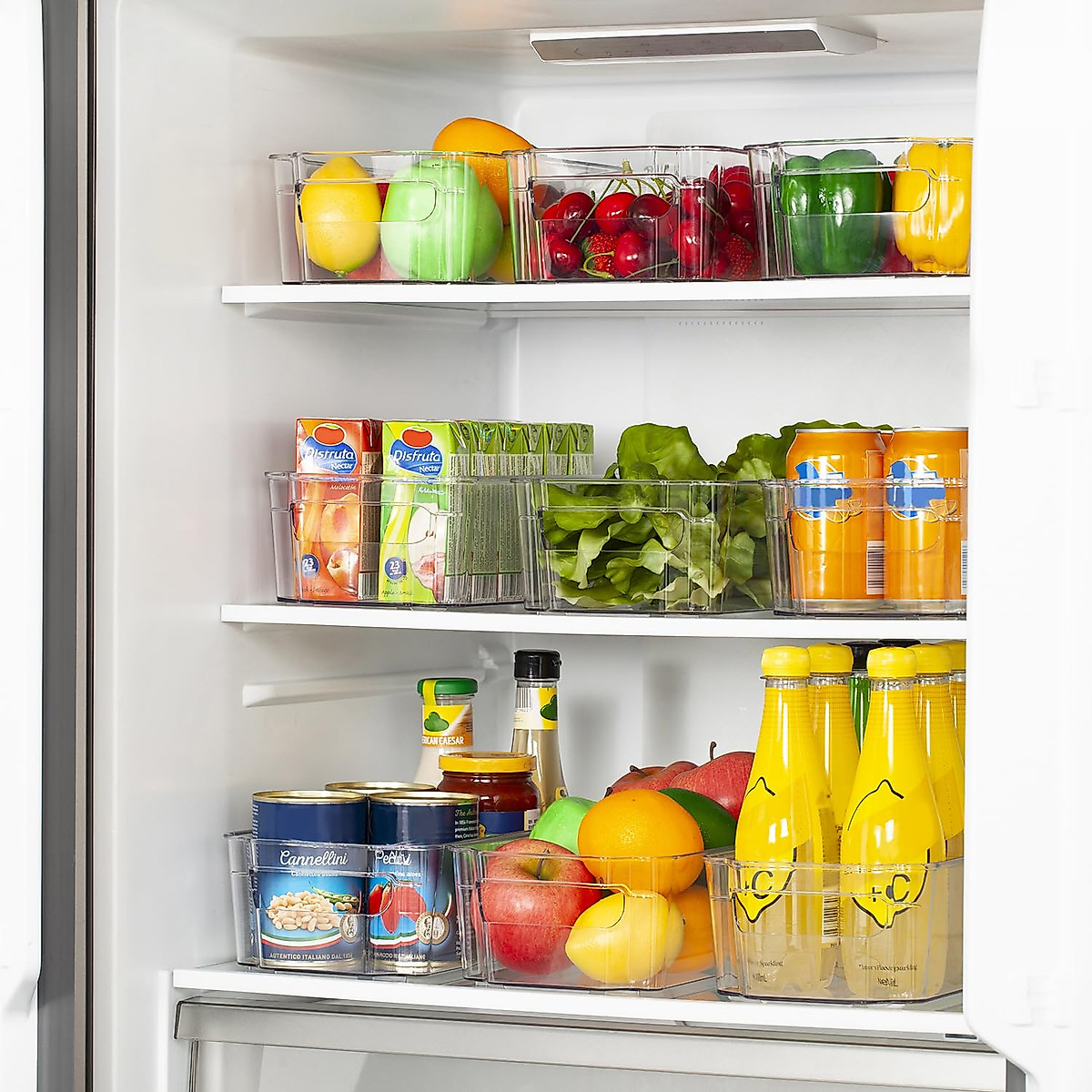 HOOJO Refrigerator Organizer Bins - 14pcs Clear Plastic Bins For Fridge, Freezer, Kitchen Cabinet, Pantry Organization and Storage, BPA Free Fridge Organizer, 12.5" Long-Medium