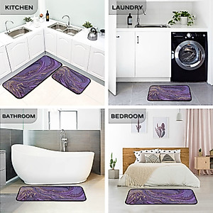 xigua 2 Piece Purple Marble Abstract Pattern Anti-Fatigue Kitchen Rug, Waterproof Non-Slip Kitchen Mats and Comfort Elastic Cotton interlayer Rug for Kitchen, Floor Home, Office, Sink, Laundry