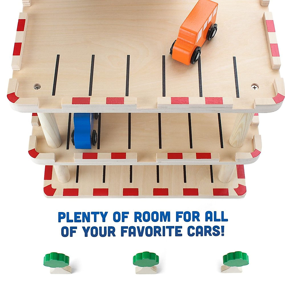 Imagination Generation Downtown Deluxe Wooden Parking Garage Ramp & Service Station Playset with Elevator, Signs & Accessories for Mini Toy Cars (19 pcs)