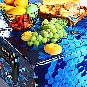3 Pcs Video Game Table Cover Video Game Birthday Decoration Game Theme Plastic Table Cloth Party Supplies for Boys Girls Kids Player Geek Party Decorations, 54 x 108 Inch (Blue, Classic Style)