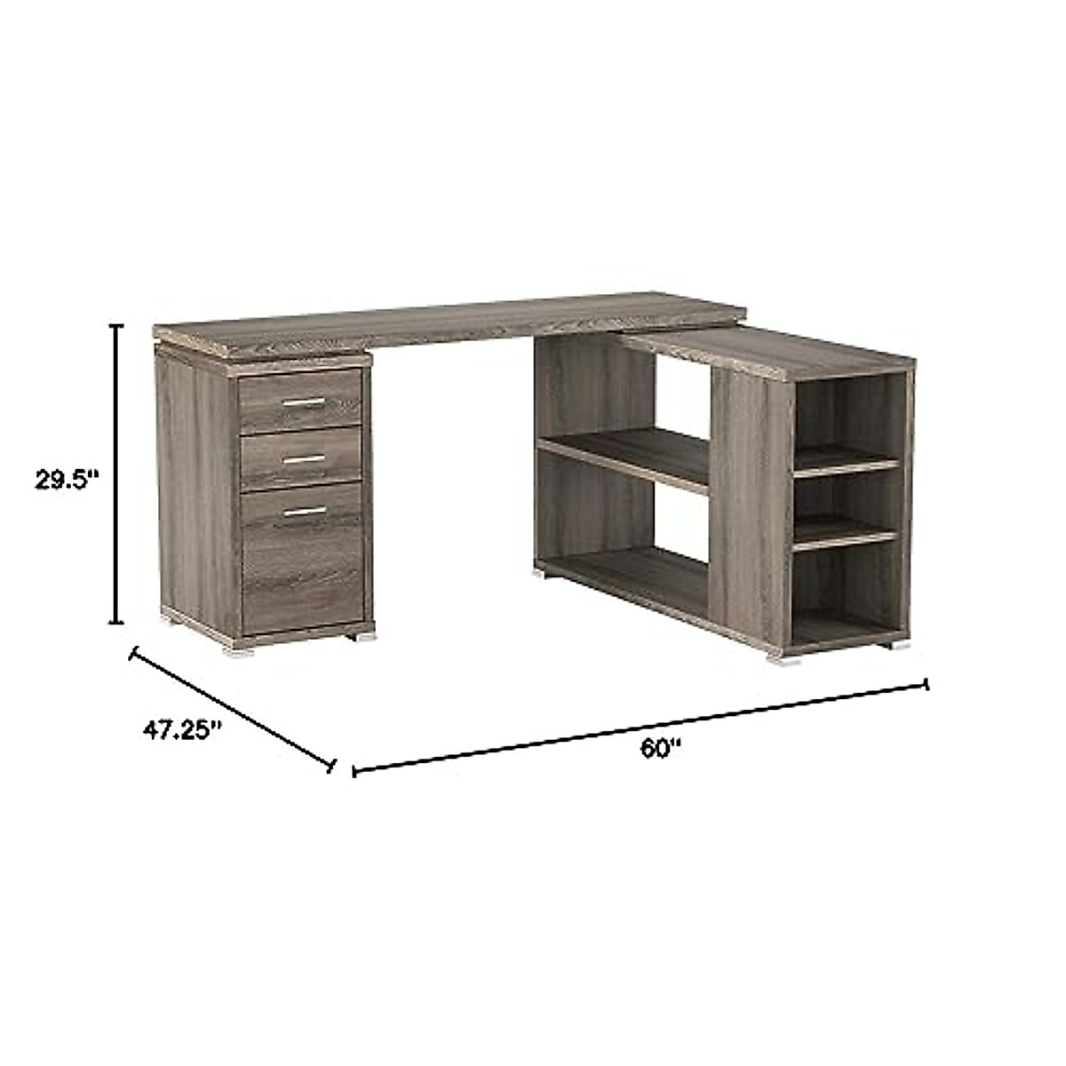 Monarch Specialties Hollow-Core Left or Right Facing Corner Desk, Dark Taupe