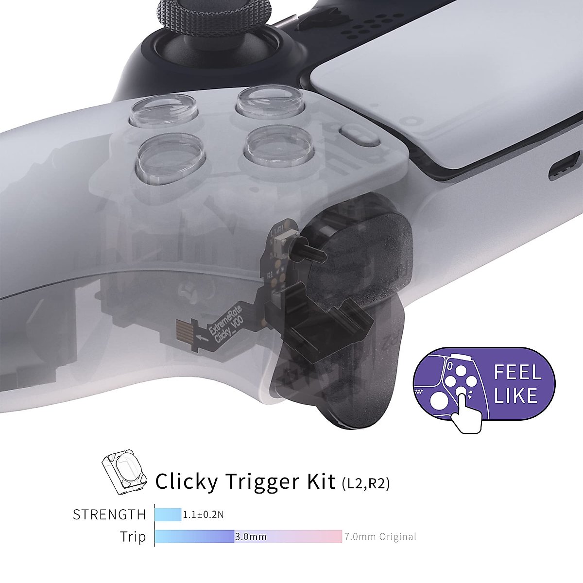 eXtremeRate Clicky Hair Trigger Kit for PS5 Controller BDM-010 & BDM-020 Shoulder Buttons, Custom Flashshot Trigger Stop Flex Cable for PS5 Controller BDM-010 BDM-020