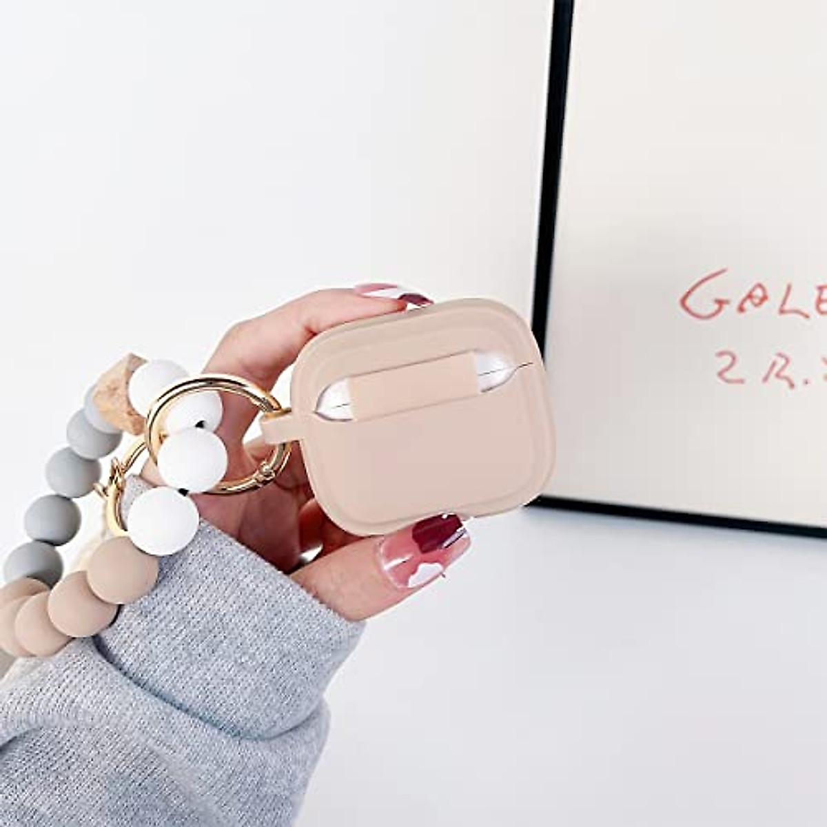 AirPod 3 Case,Gtinna Fashion Cute Stripe Airpods 3rd Case(2021),Soft Silicone Case for AirPod 3 Wireless Charging Case with Silicone Beaded Bracelet Tassel Charm Keychain Accessories (Khaki)