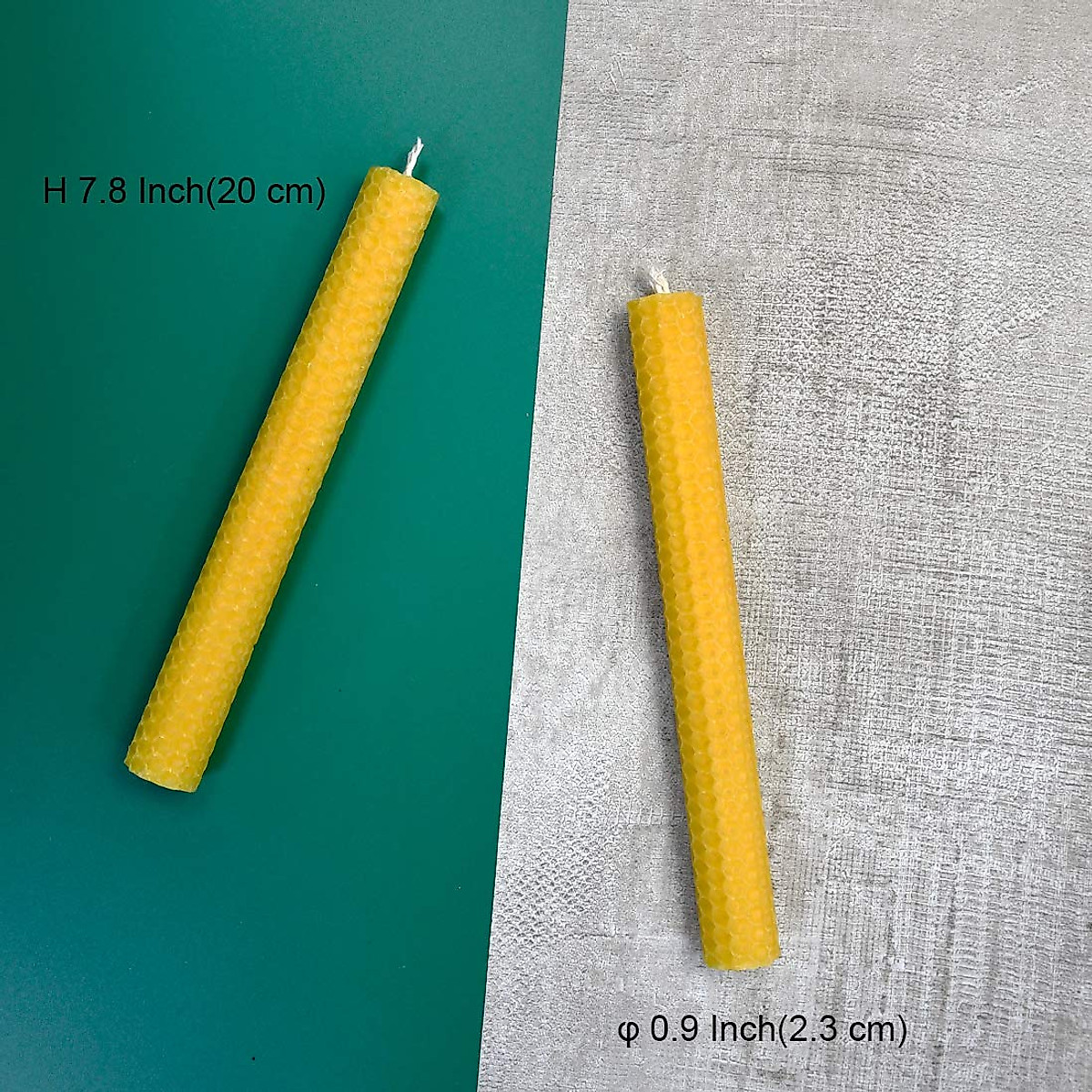 6 Count Beeswax Taper Candles Hand Rolled - Smokeless Dripless -Natural Scent - 8 Inch in Natural Yellow Color