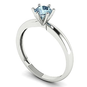 Clara Pucci 0.50 ct Round Cut Solitaire Natural Sky Blue Topaz gemstone Bridal Designer Anniversary Engagement Ring in 14k White Gold