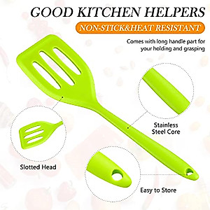 Romooa 5 Pack Small Silicone Turner High Heat Resistant Slotted Spatula Silicone Spatula Turner Slotted Fish Turner Set Flipper Mini Serving Spatula for Cooking (Red, Blue, Green, Orange, Pink)