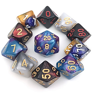 Assorted Polyhedral Dice Set with Black Drawstring Bag, 5 Complete Dice Sets of D4 D6 D8 D10 D% D12 D20 Great for Dungeons and Dragons DND RPG MTG Games