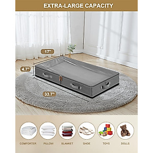 NEATJELAI 2-Pack Under Bed Storage Containers,4.7 Inches Low Profile Underbed Storage Organizer Bin Foldable with Sturdy Sidewalls/Bottom/4 Handles for Clothes Blanket Pillows Shoes,Gray