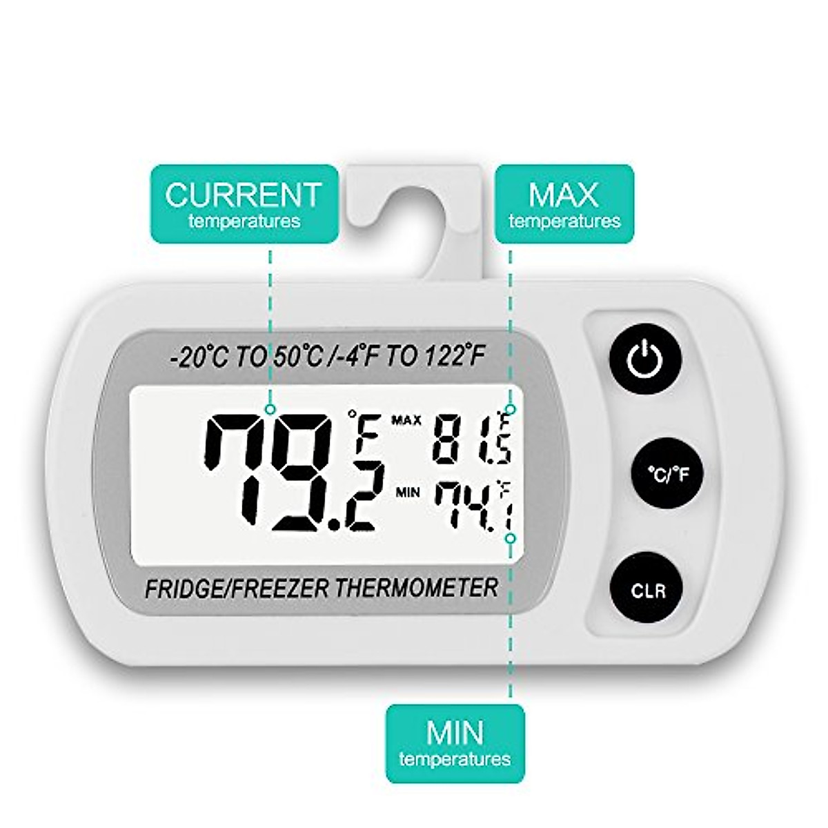 LinkDm 2 Pack Digital Refrigerator Freezer Thermometer,Max/Min Record Function with Large LCD Display