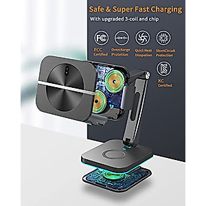 MAKAQI Wireless Charging Station for Z Fold 4/3/2, [3 Coils] 2 in 1 Fast Wireless Charger Stand for Samsung Galaxy Z Fold Series, Galaxy Buds 2 Pro/Buds Pro/Buds 2 / Buds Live