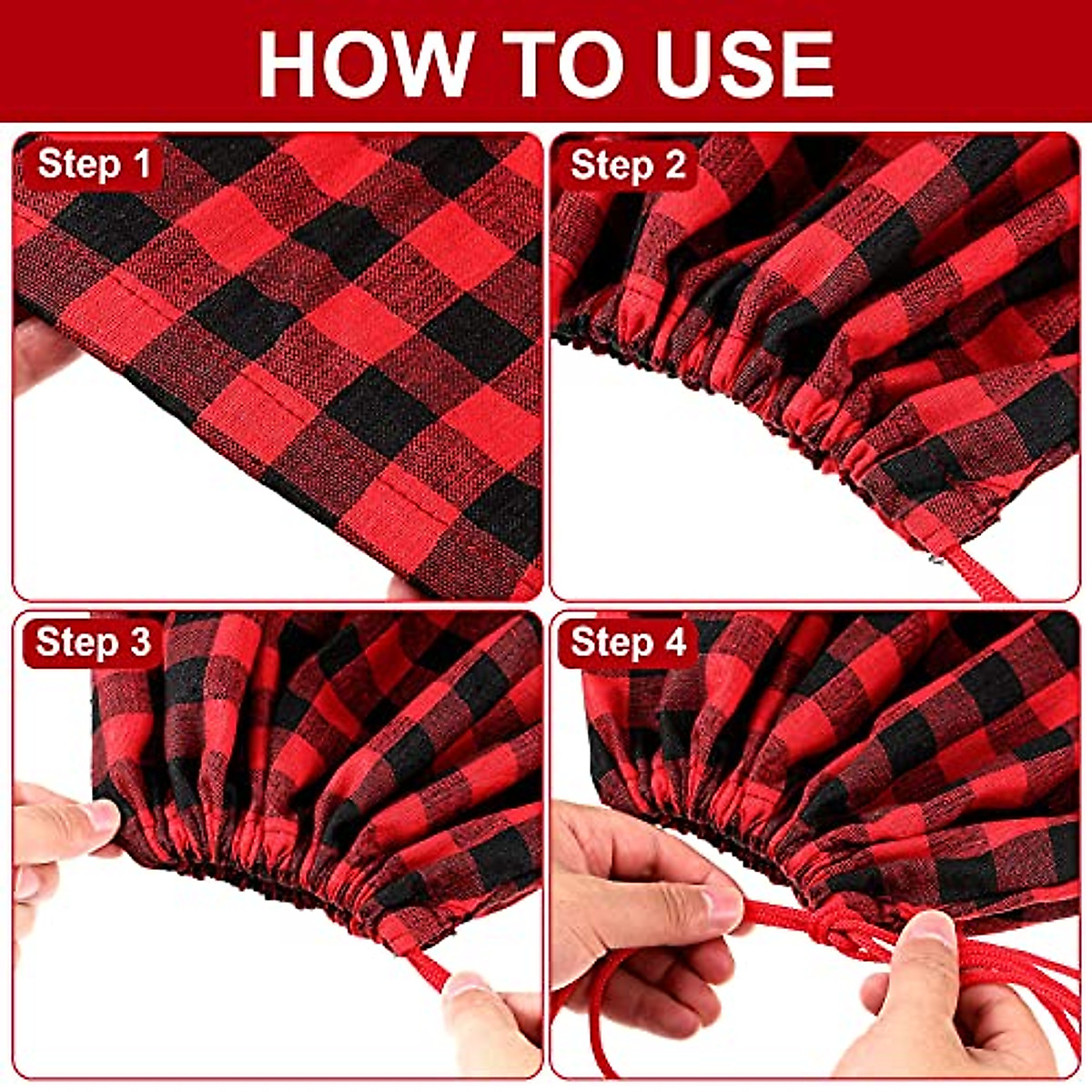 2 Pieces Christmas Sack Buffalo Plaid Drawstring Storage Bags Exlarge 39.37 x 25.9 Inch Xmas Storing Sacks Bags for Party Favors Supplies (Black and Red Plaid)